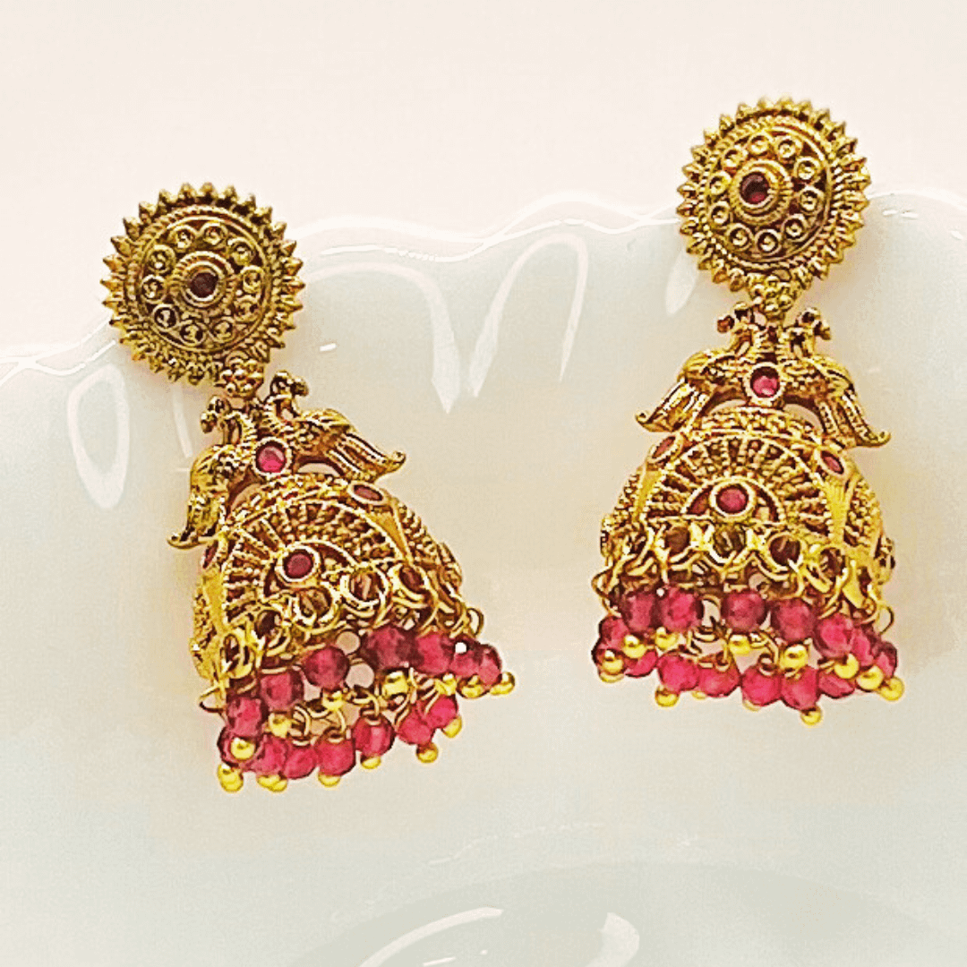 Vintage Ruby Peacock Jhumka ( 40015 ) | ALHABA FASHION