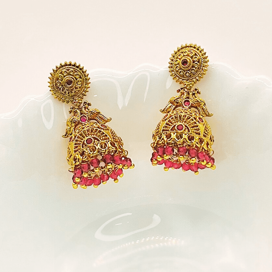 Vintage Ruby Peacock Jhumka ( 40015 ) | ALHABA FASHION