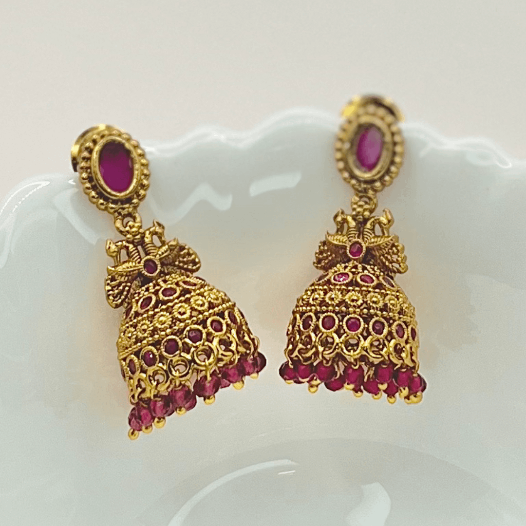 Vintage Ruby Peacock Jhumka (40065) | ALHABA FASHION